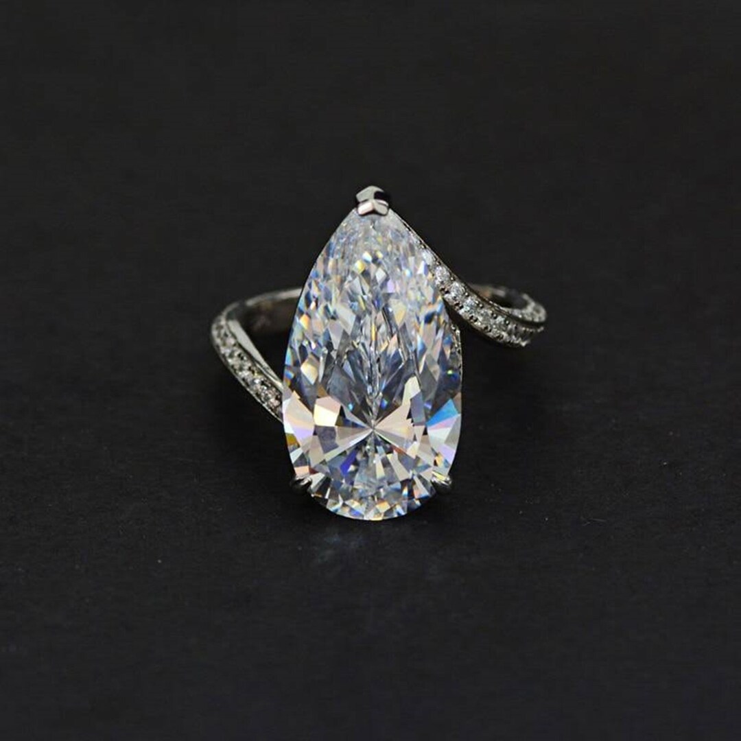Bypass Shank Teardrop Ring, Huge Pear and Round Cut Diamond Cocktail ...