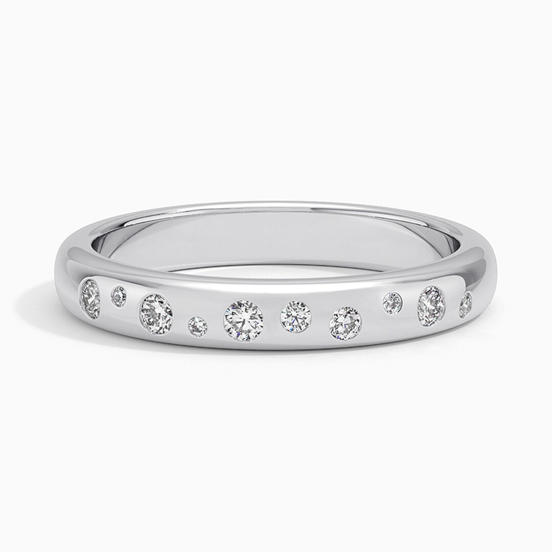 Flush Set Half Eternity Band, Round Cut Moissanite Diamond Wedding Band ...