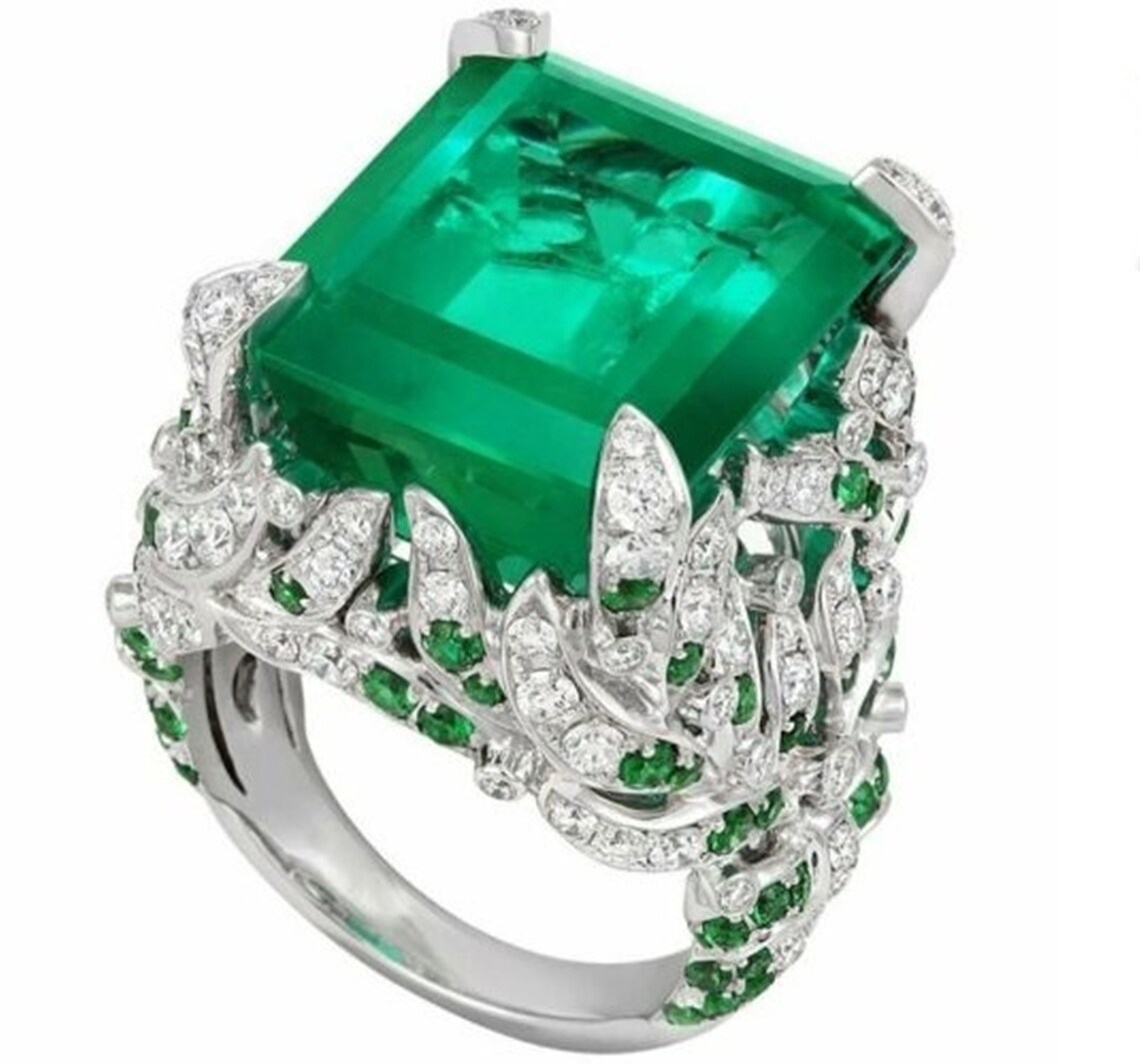 Stunning Green Emerald Cut Diamond Ring Cocktail Ring - Etsy
