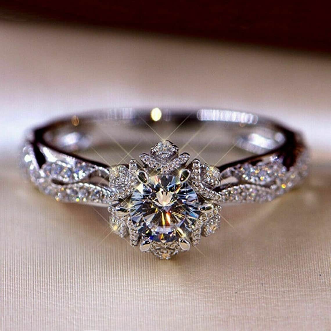 Designer Snowflake Engagement Ring Round Moissanite - Etsy