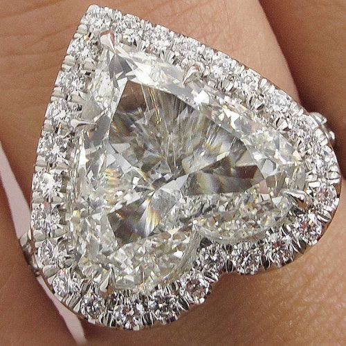 Large Colorless Heart Cut Diamond Ring Halo Set Engagement - Etsy