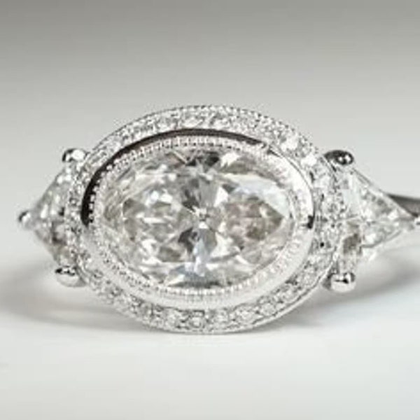 Horizontal Oval Engagement Ring - Etsy