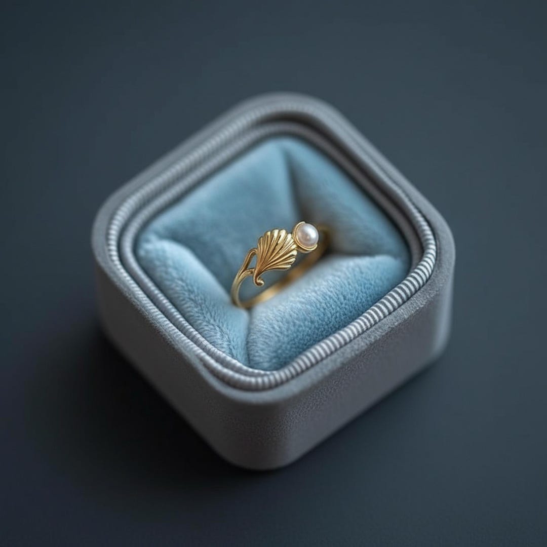 Scalloped Shell Pearl Ring, Pearl Shell Engagement Ring, Ocean Shell ...