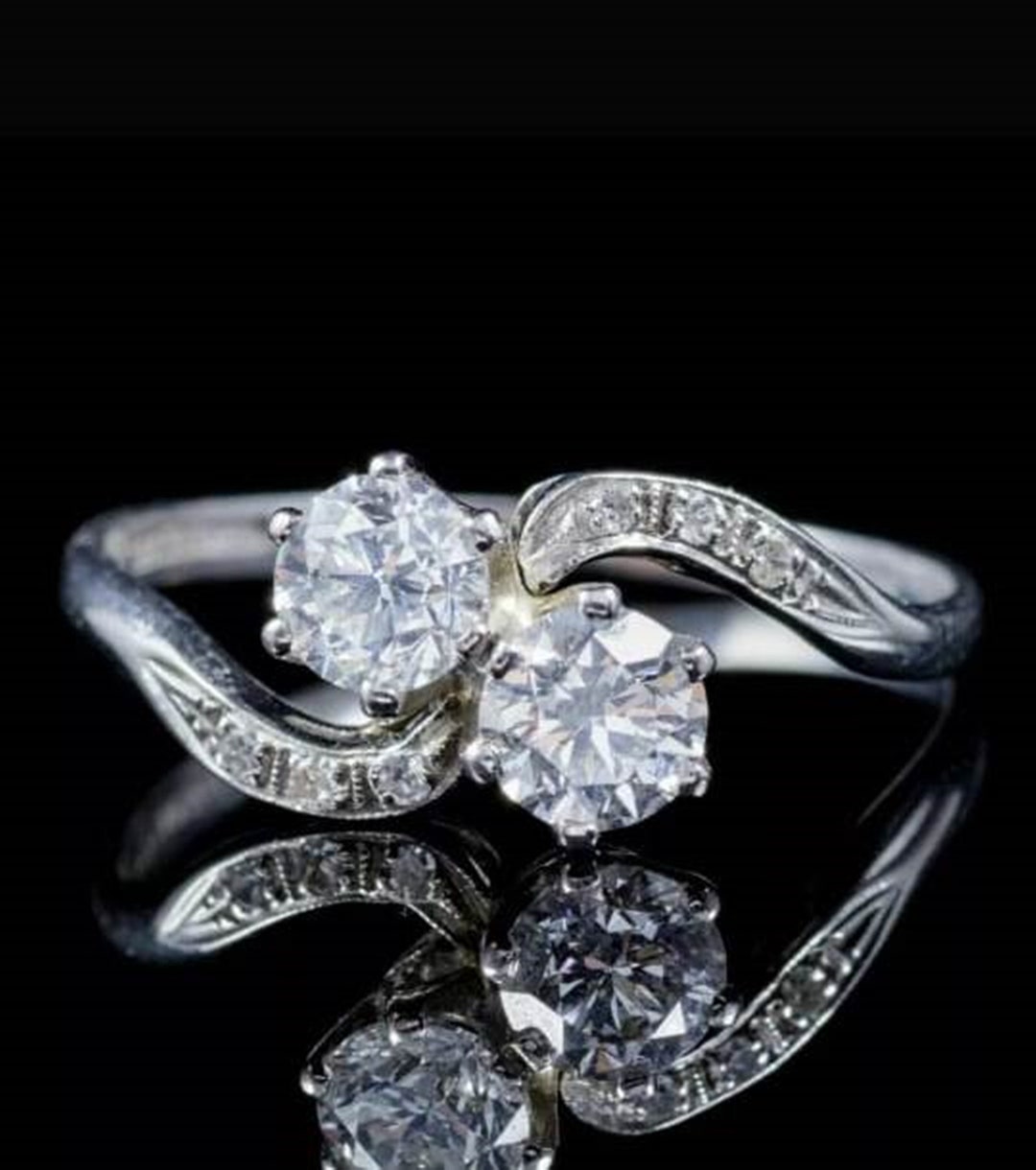 Minimalist Two Stone Ring, Round Cut Moissanite Diamond Ring, Wedding ...