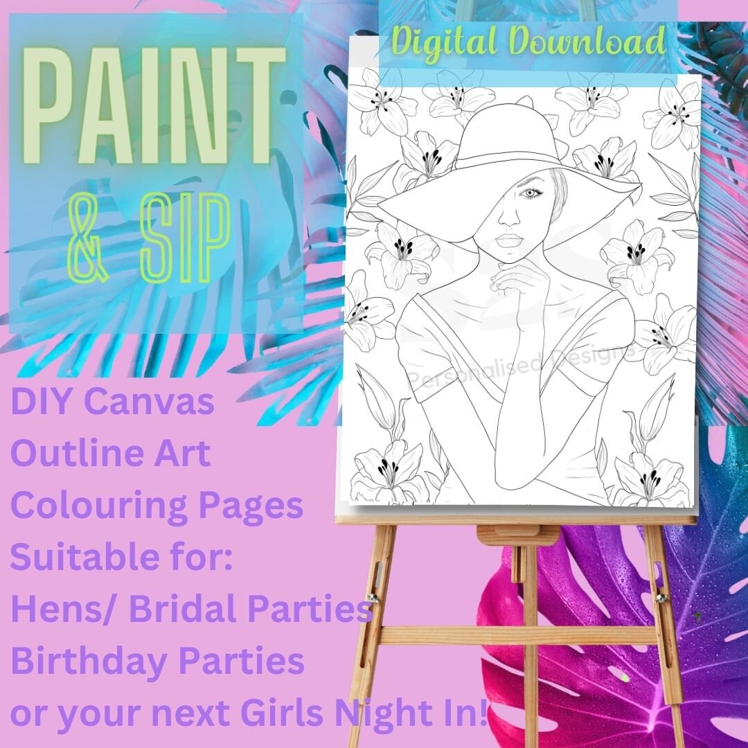 Bridal Paint Party Activity Pre Drawn Paint Party and Sip Canvas ...
