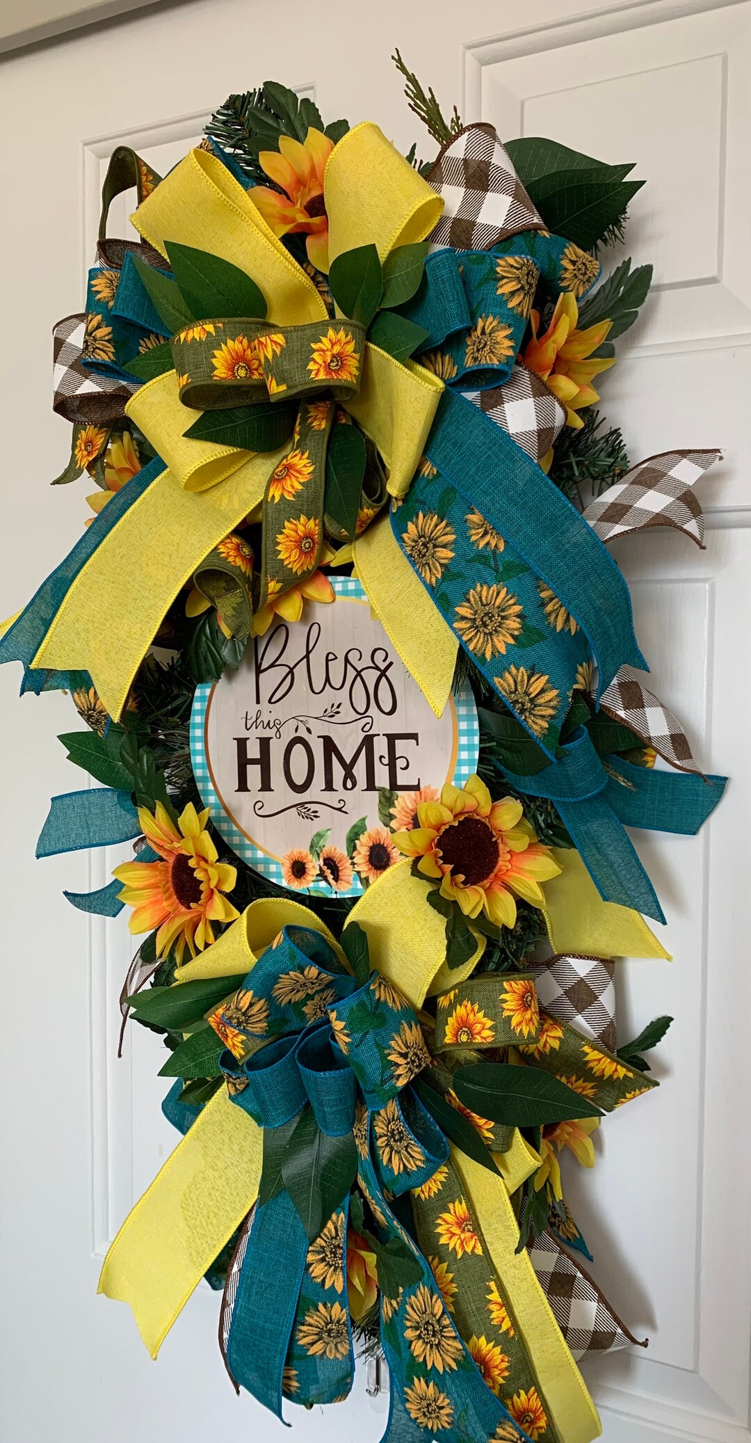 Sunflower Swag Sunflower Wreath Bless This Home Sunflower Swag Door ...