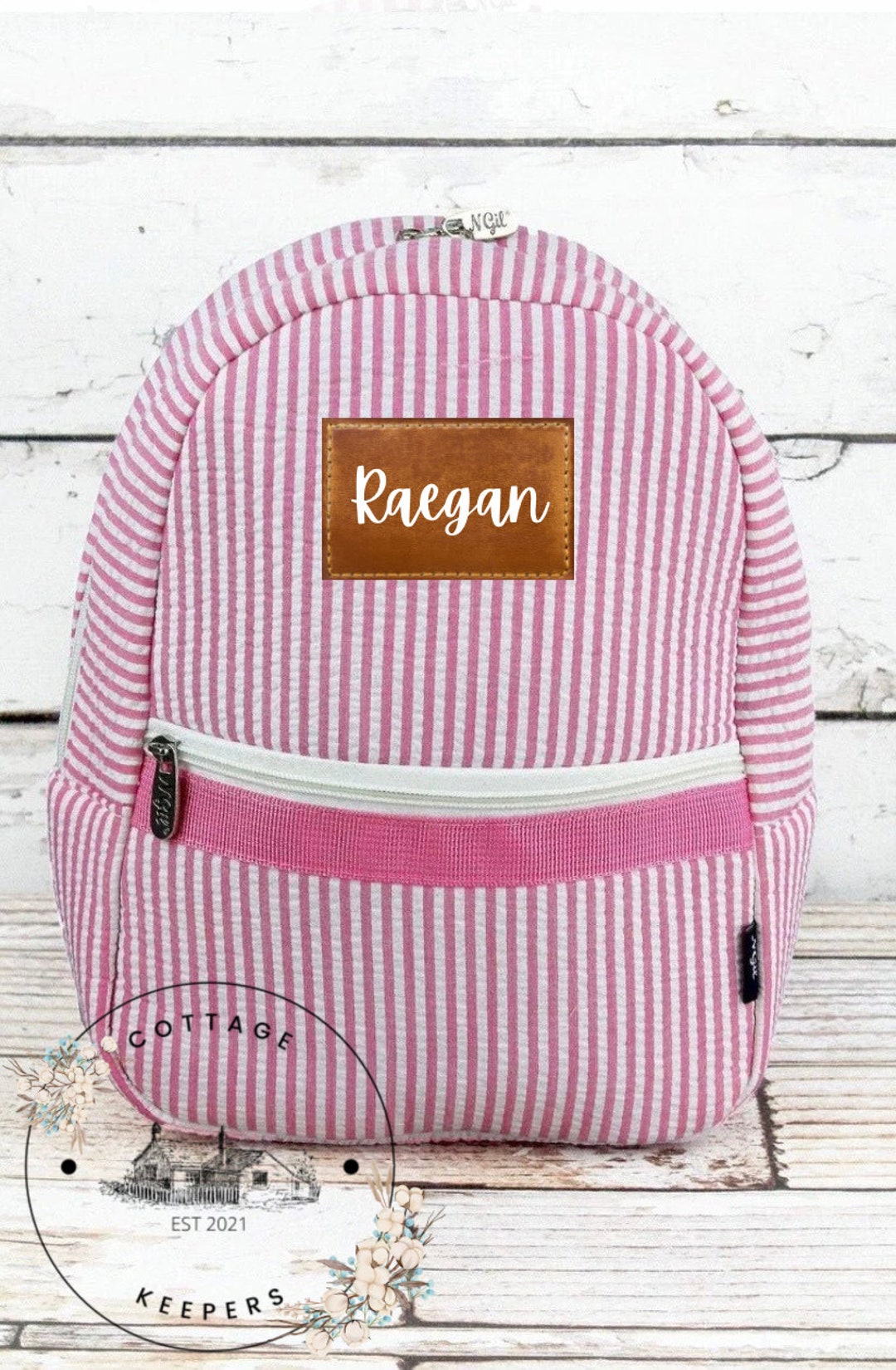 Personalized Pink Seersucker Backpack for Little Girls, Custom Toddler ...