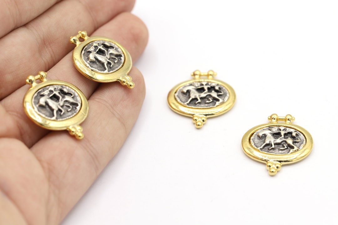 22x25mm 24 K Shiny Gold Plated and Antique Silver Plated Medallion ...
