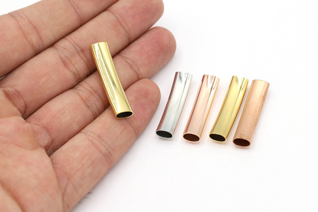 4x7x30mm 24 K Shiny Gold Plated Curved Tubes, Raw Brass Tubes, Rose ...