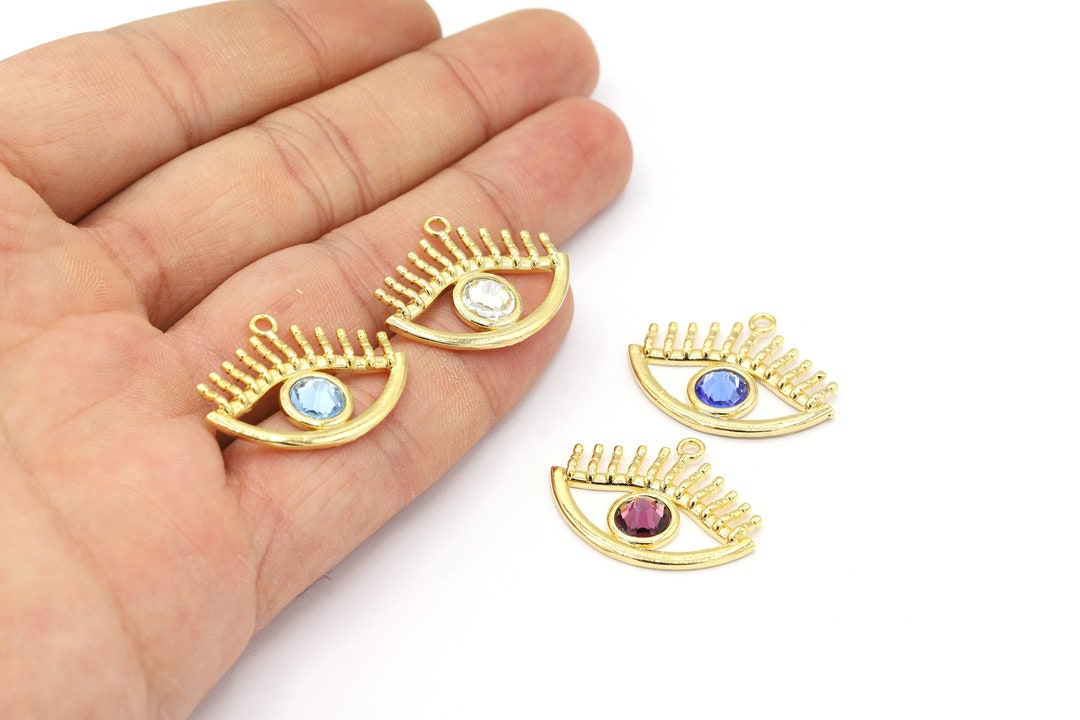 20x27mm 24 K Shiny Gold Plated Eye Pendant, Eye Charms, Eye Findings ...