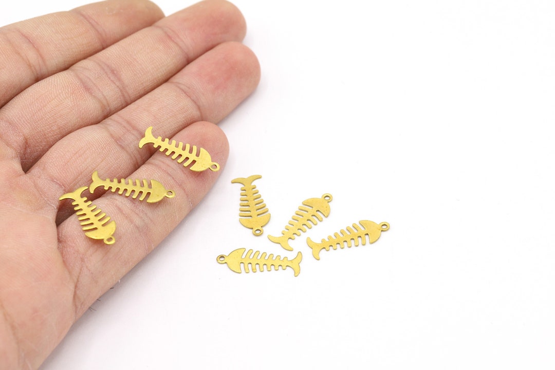 7x20mm Raw Brass Fish Bone Charms, Fish Bone Pendants, Charms, Necklace ...