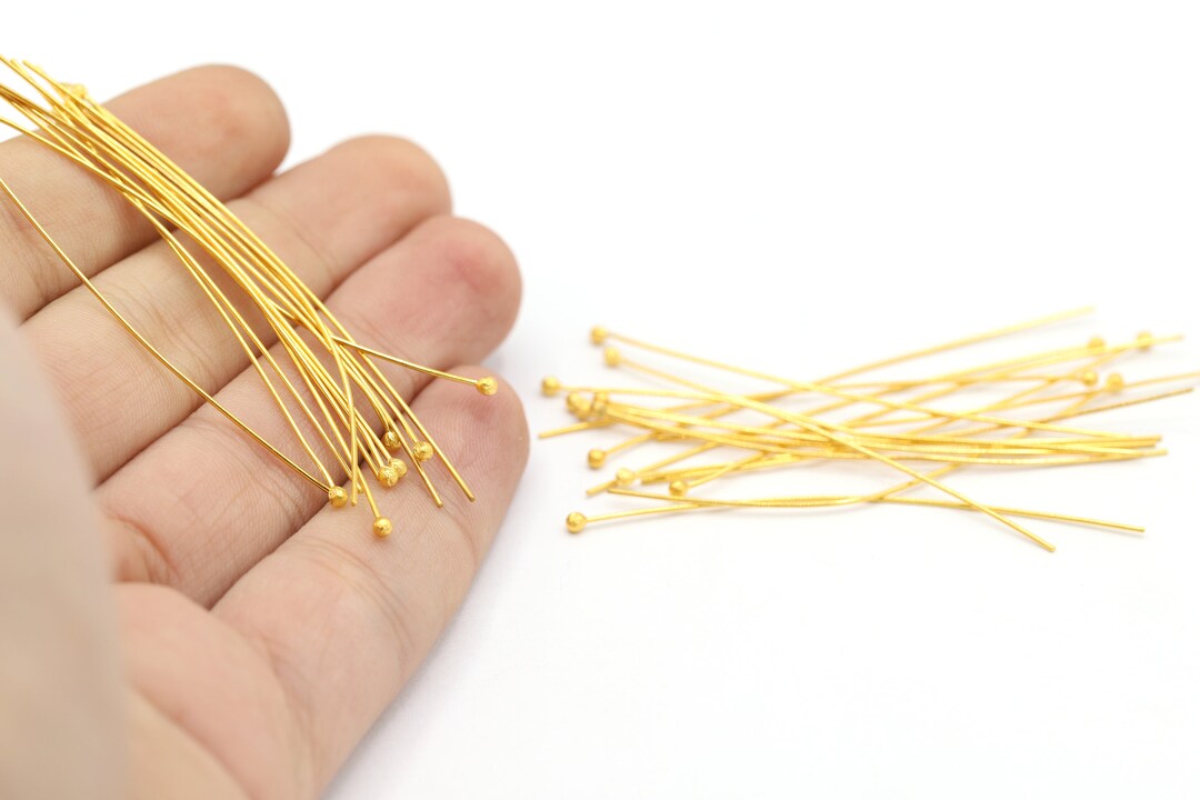 60mm 24 K Shiny Gold Plated Head Pin, Pin Head, Pin Charms, Bead Needle ...