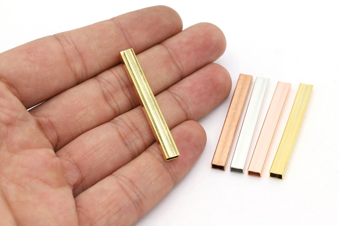 3x5x44mm 24 K Shiny Gold Plated Rectangle Tubes, Raw Brass Tubes, Rose ...
