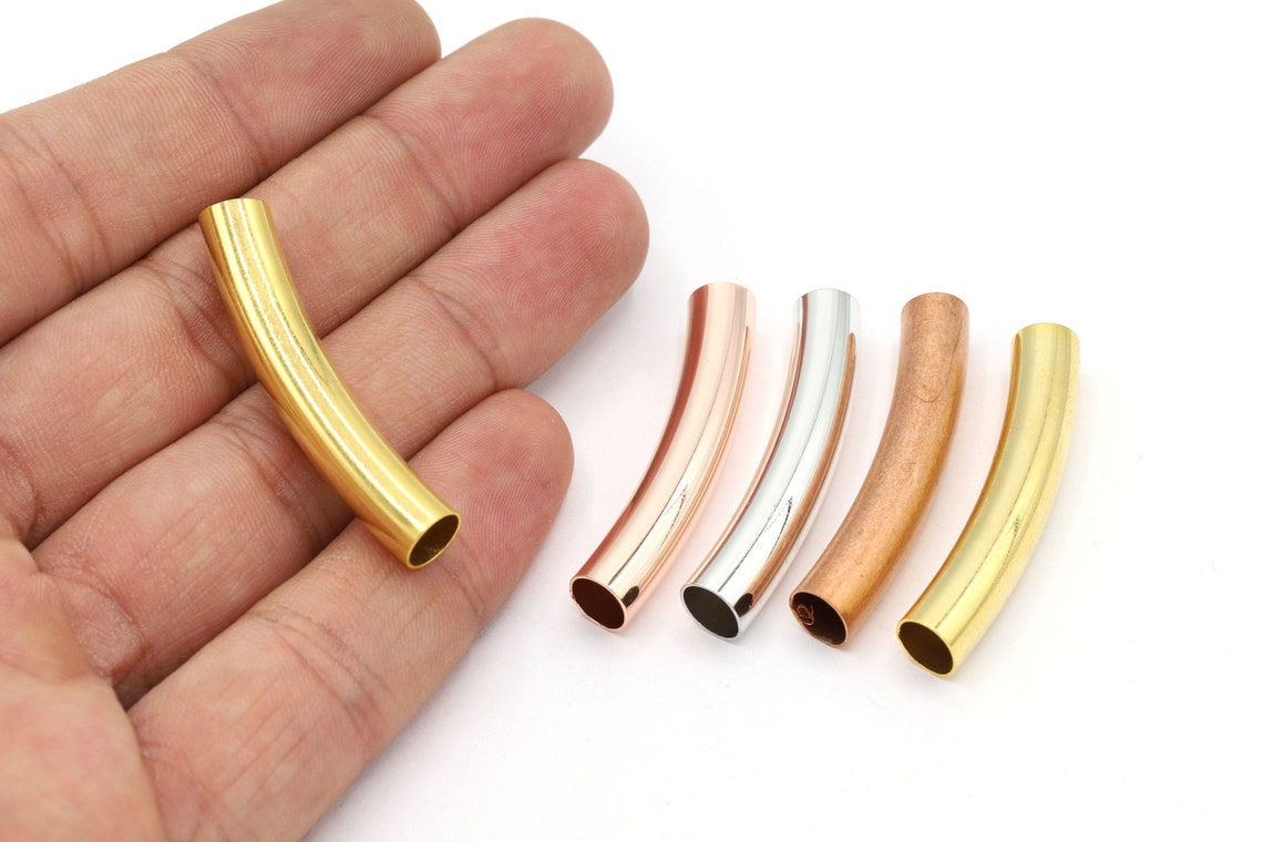 7x40mm 24 K Shiny Gold Plated Curved Tubes, Raw Brass Tubes, Rose Gold ...