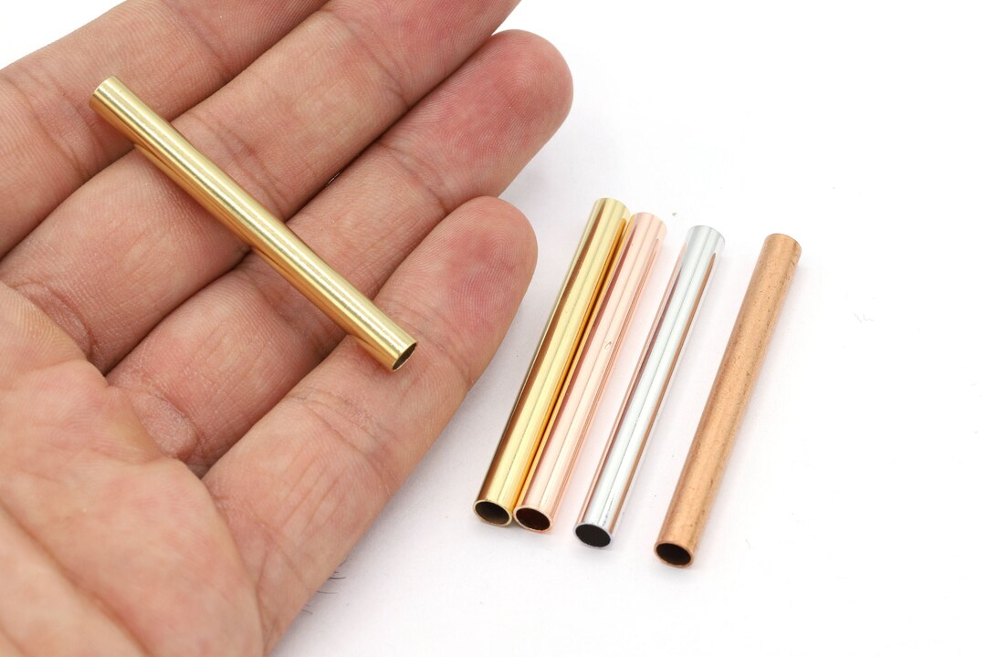 5x50mm 24 K Shiny Gold Plated Round Tubes, Raw Brass Tubes, Rose Gold ...