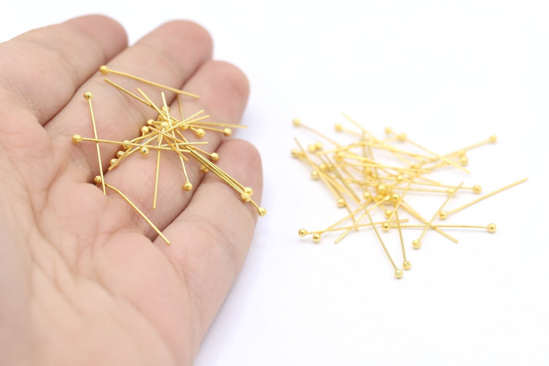 15mm 24 K Shiny Gold Plated Head Pin, Pin Head, Pin Charms, Bead Needle ...