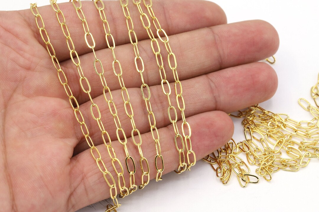 3x7mm 24 K Shiny Gold Plated Oval Chains , Soldered Chains , Oval Rolo ...