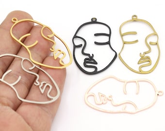 10x20mm 24 K Shiny Gold Plated Face Charms, Abstract Face Outline ...