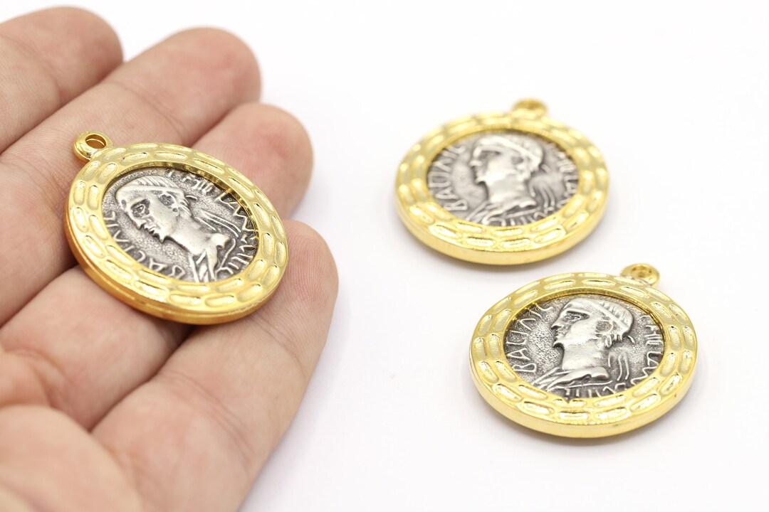 29x34mm 24 K Shiny Gold Plated and Antique Silver Plated Medallion ...