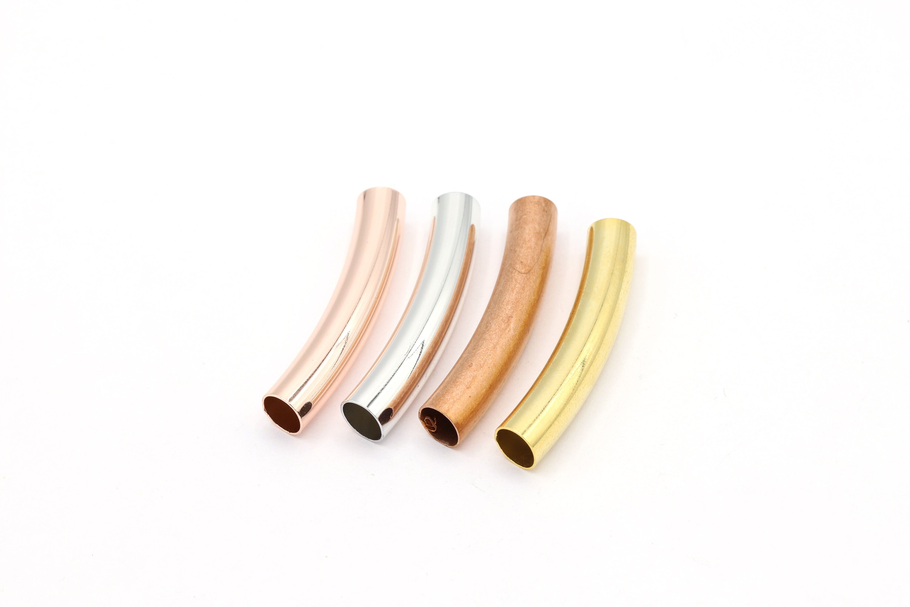 7x40mm 24 K Shiny Gold Plated Curved Tubes, Raw Brass Tubes, Rose Gold ...
