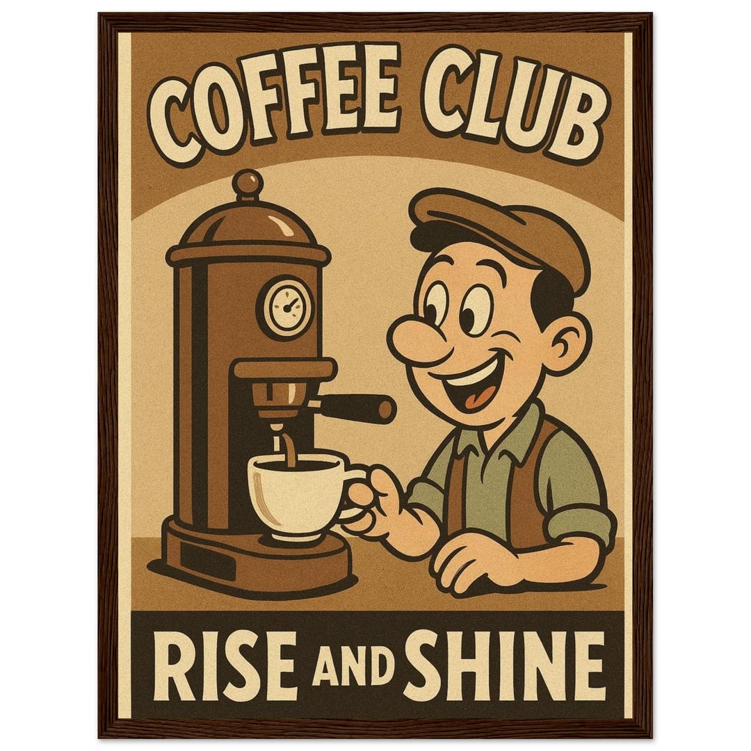 Retro Coffee Club Poster | 1930s Cartoon Style Kitchen Art | Vintage ...