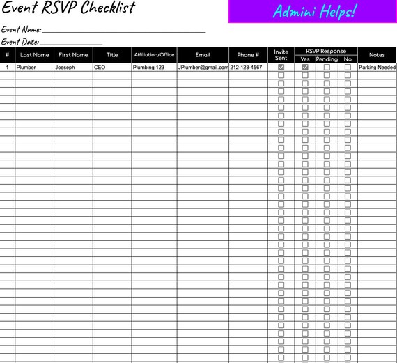 Event RSVP List Fillable Printable - Etsy
