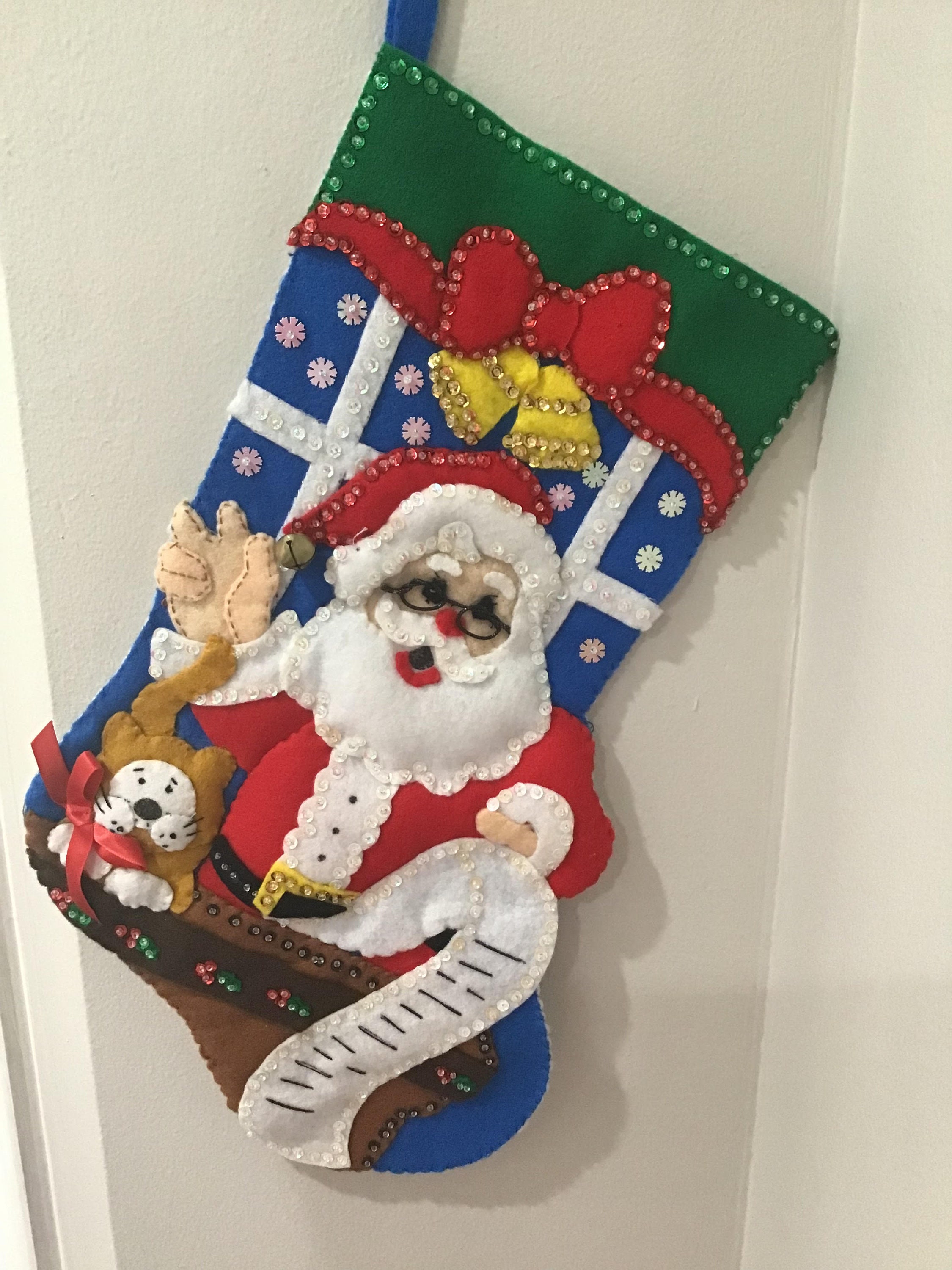 Christmas Stocking, Santa With Glasses, Bucilla, Finished, Personalized ...
