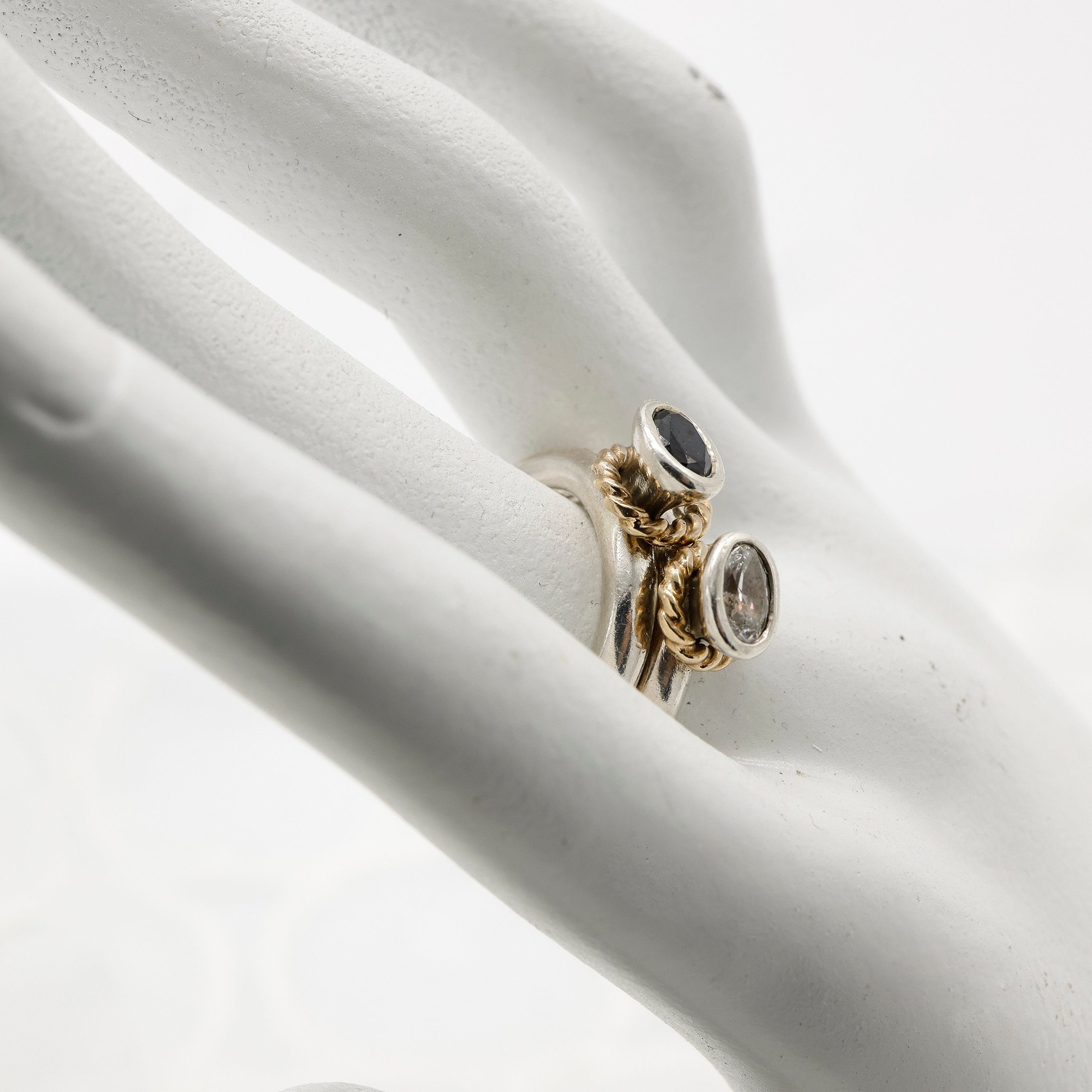 Pandora Black CZ Halo Reminder 14k Gold Twist Rope Sterling Silver Ring ...