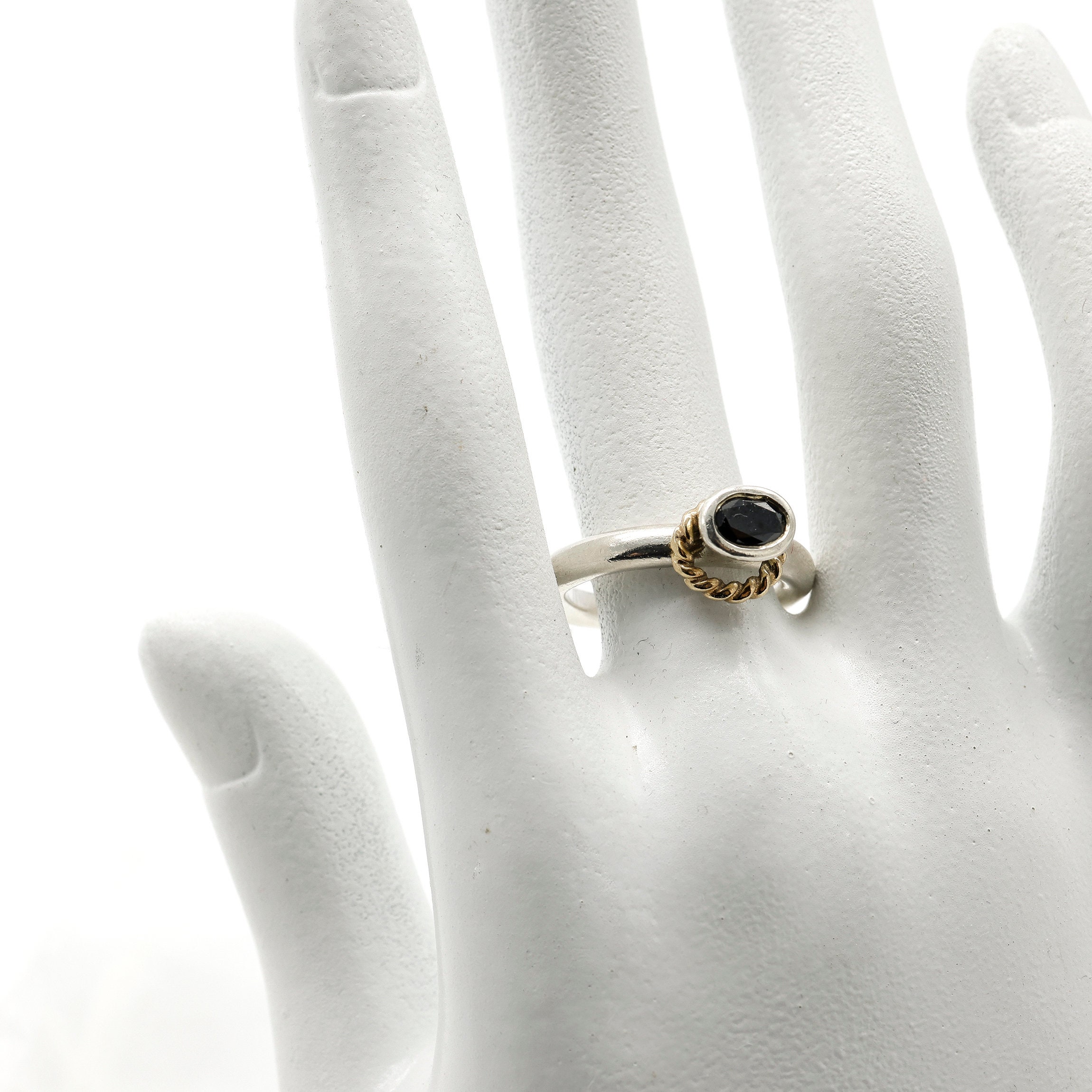 Pandora Black CZ Halo Reminder 14k Gold Twist Rope Sterling Silver Ring ...