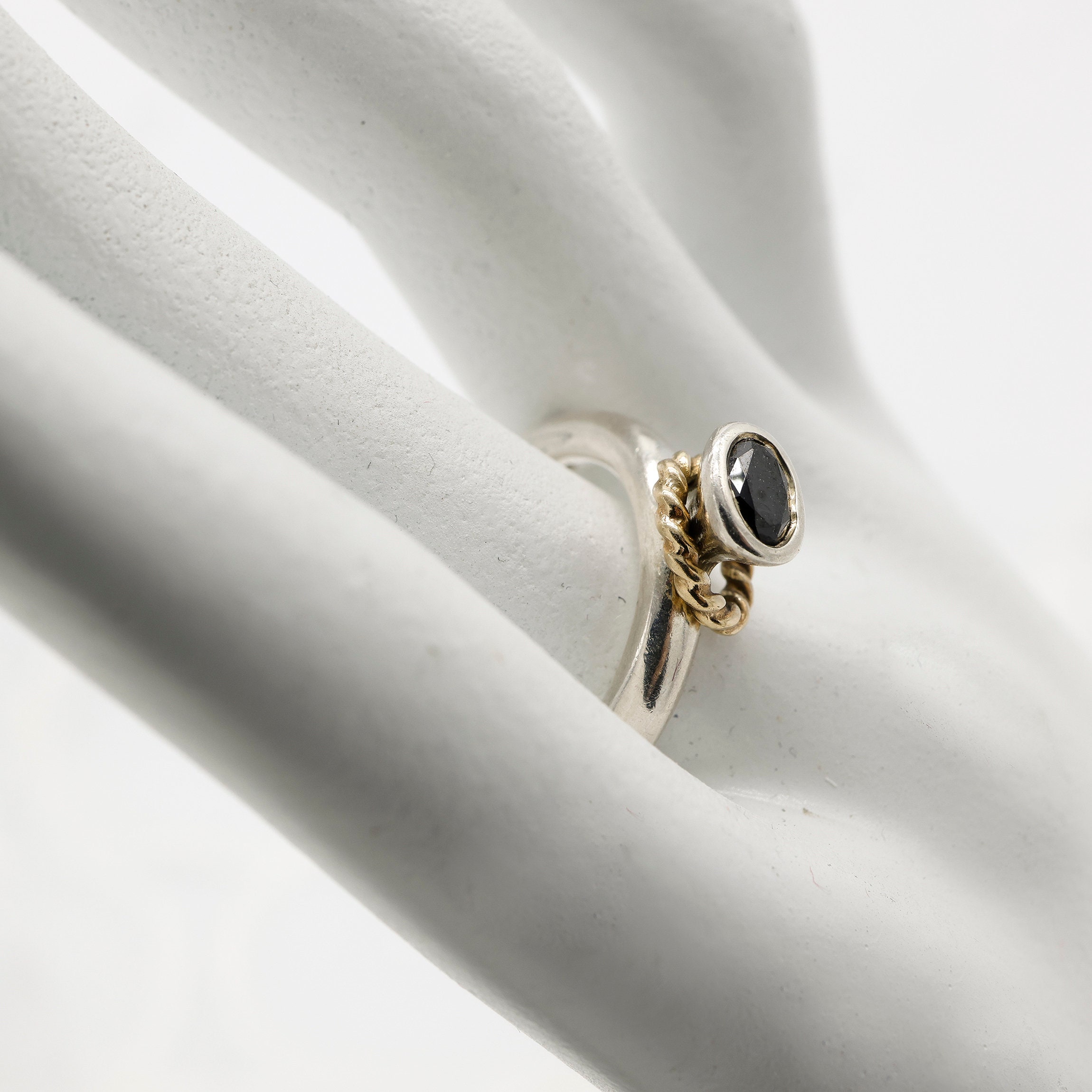 Pandora Black CZ Halo Reminder 14k Gold Twist Rope Sterling Silver Ring ...