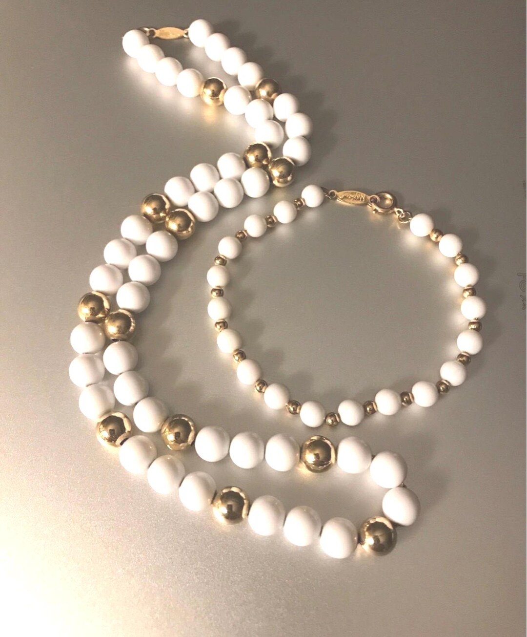 Vintage Napier Milk Glass Gold Bead Necklace and Bracelet Jewelry Set ...