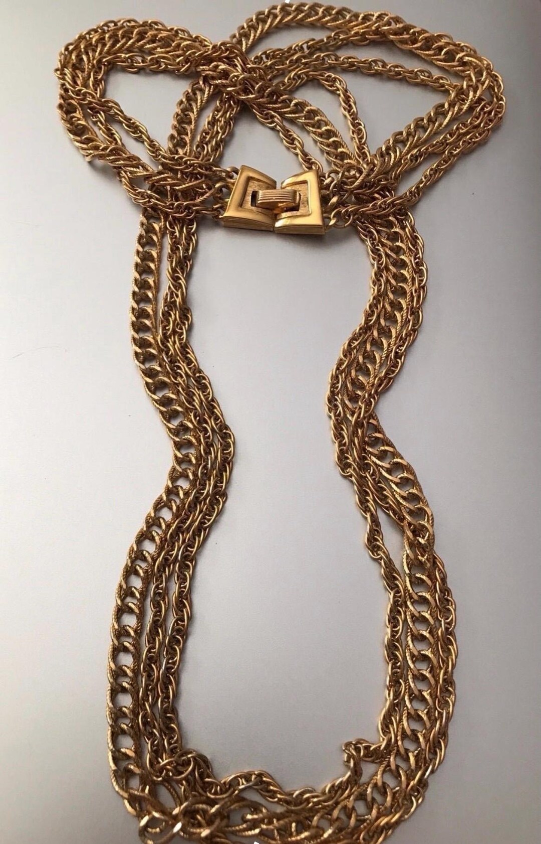 Vintage Crown Trifari Gold Plated Cascading Triple Chain Necklace ...