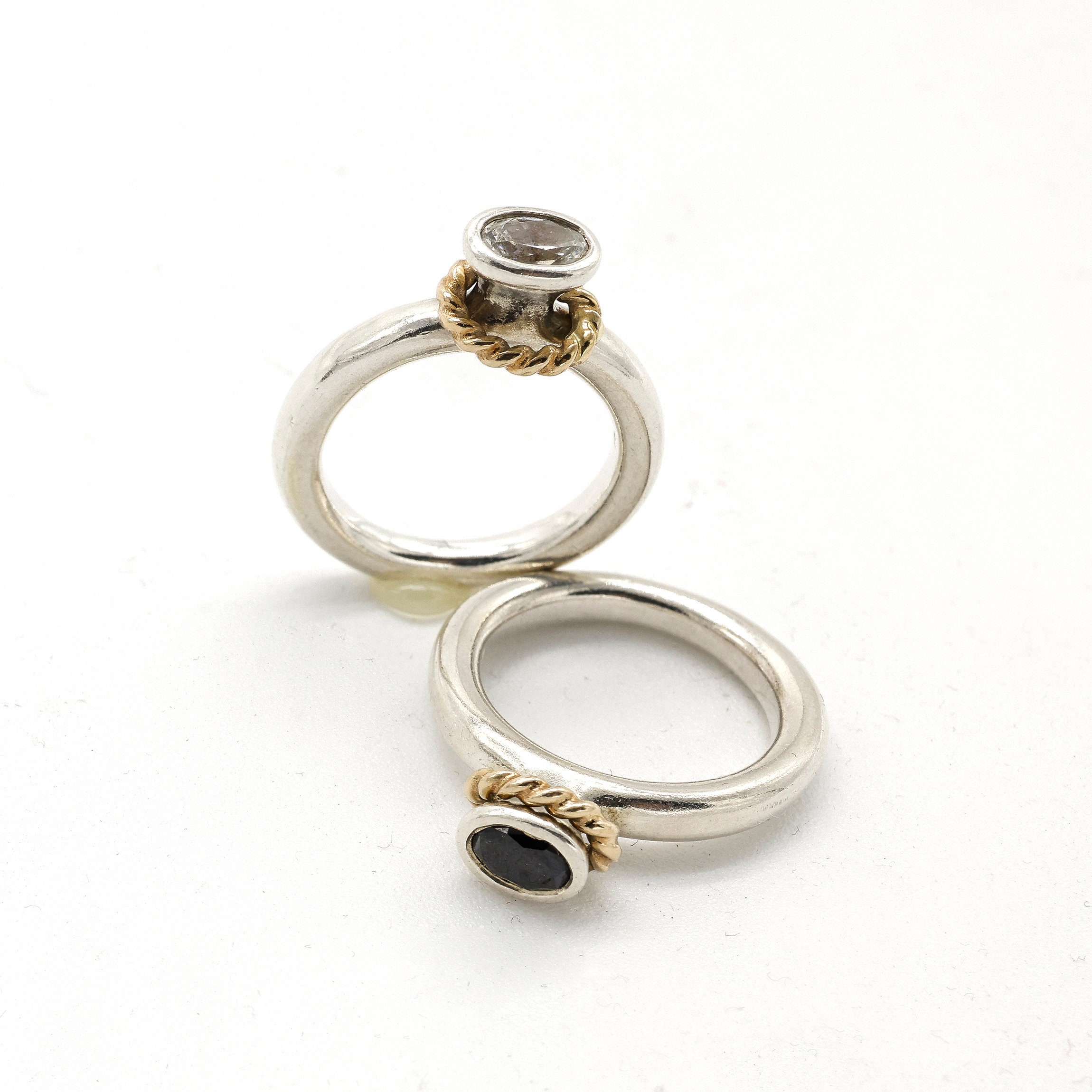 Pandora Black CZ Halo Reminder 14k Gold Twist Rope Sterling Silver Ring ...
