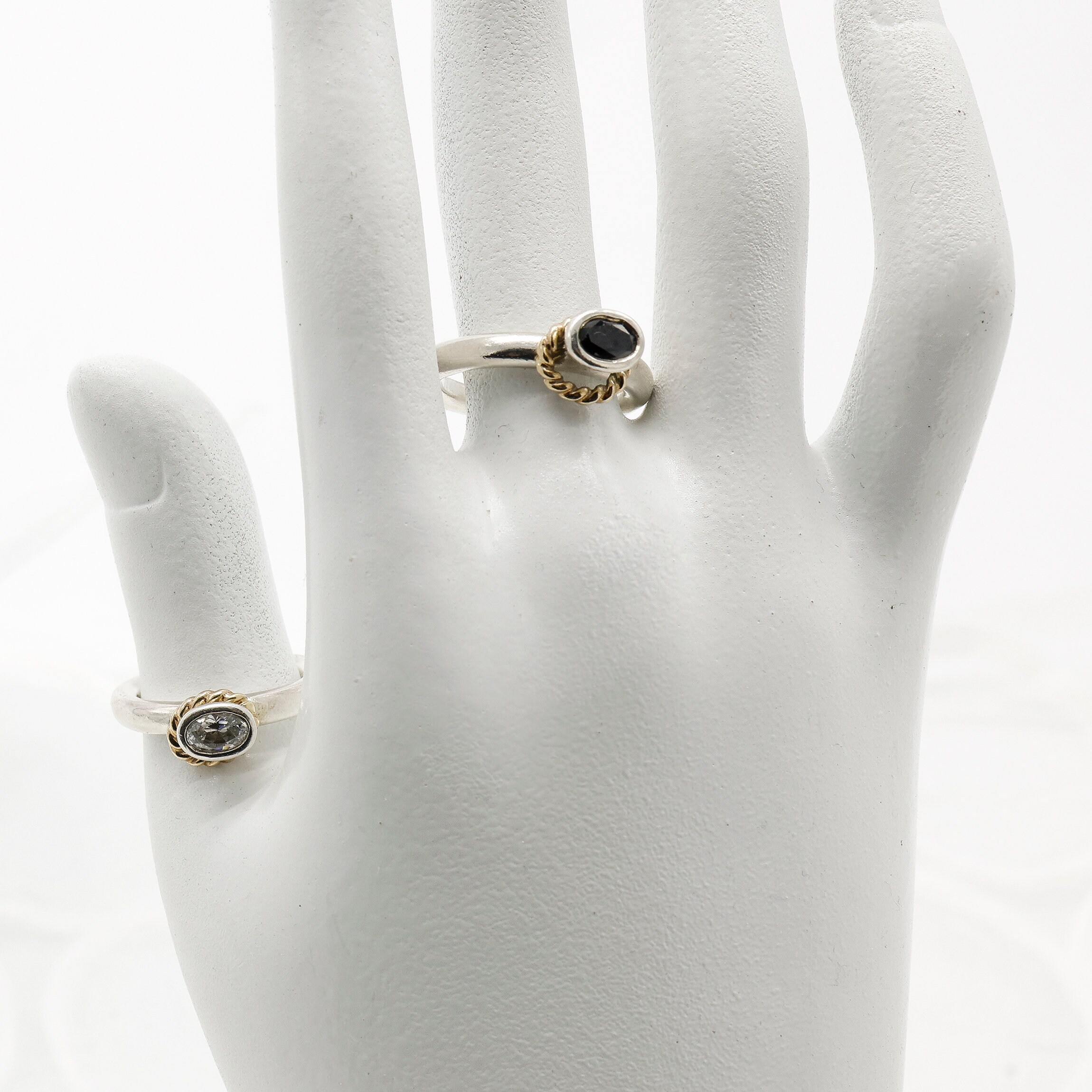 Pandora Black CZ Halo Reminder 14k Gold Twist Rope Sterling Silver Ring ...