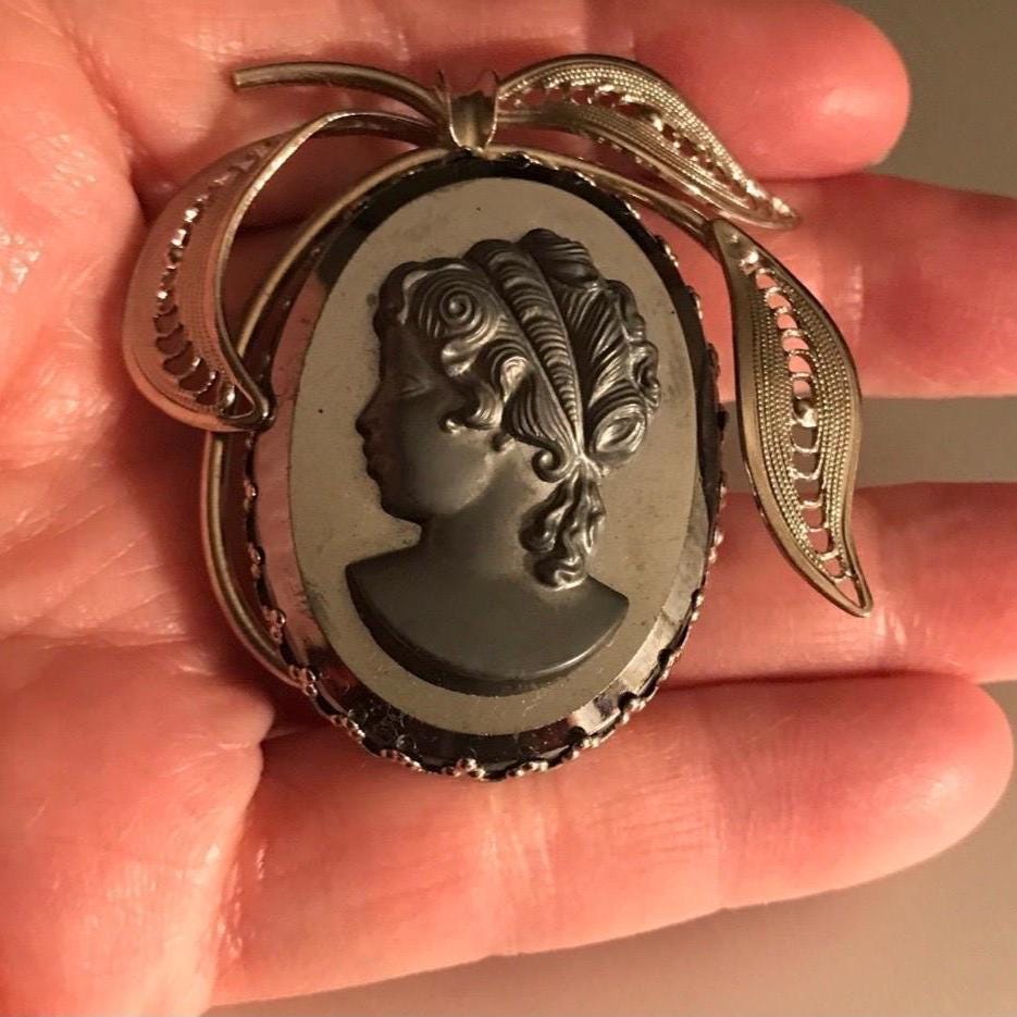 West Germany Signed Ornate Silver Plated Cameo Brooch.large! - Etsy
