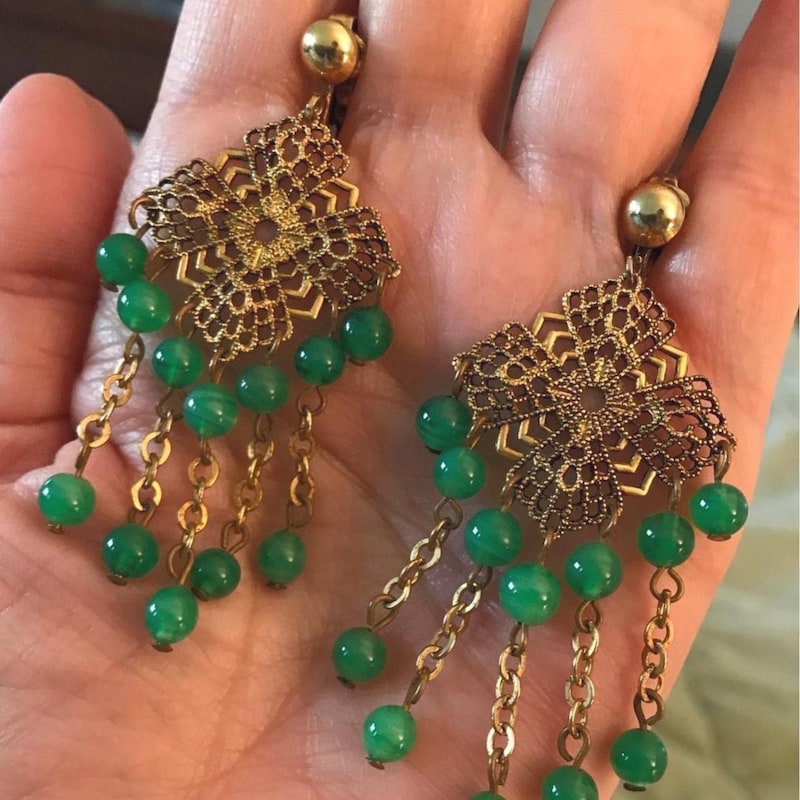 Jade Earrings Gold Tone - Etsy