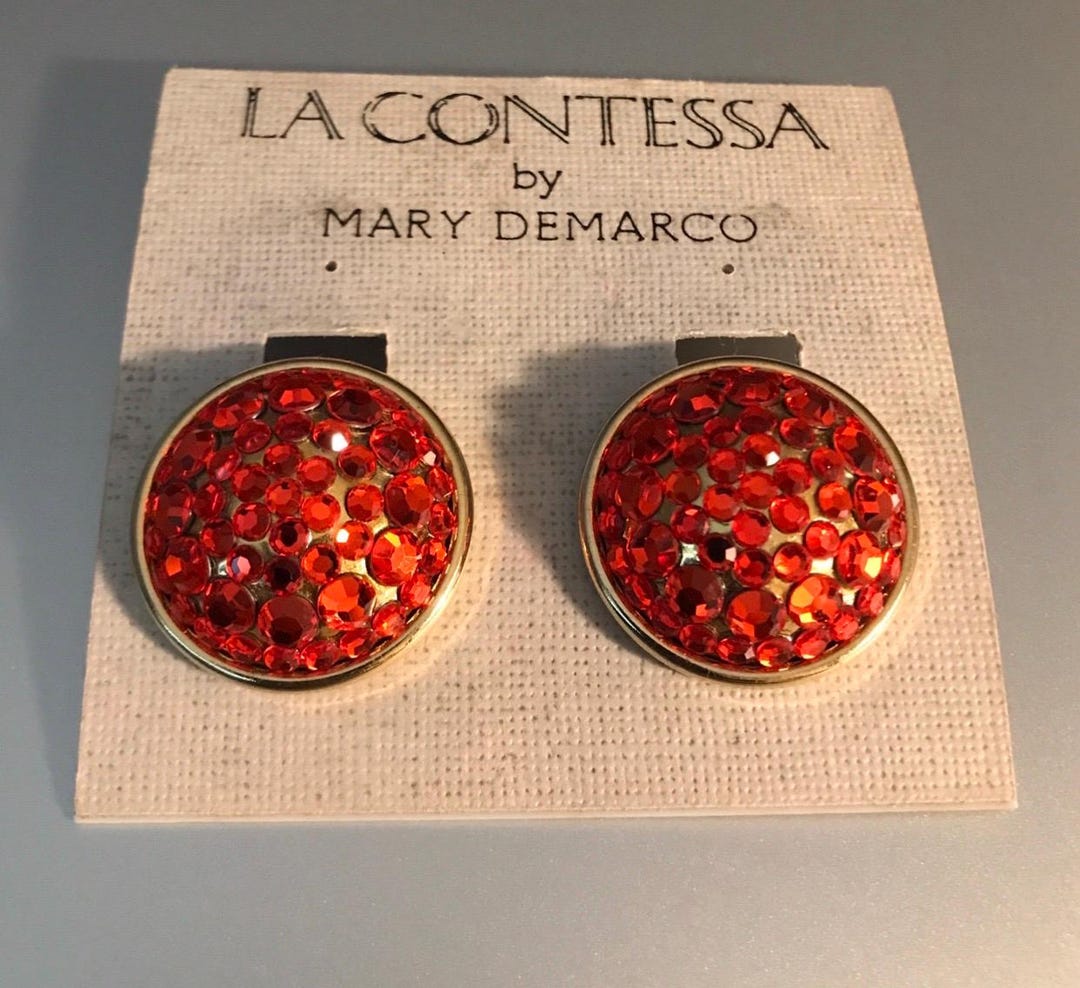Vintage La Contessa by Mary Demarco Signed Gold Tone Rhinestone Domed ...