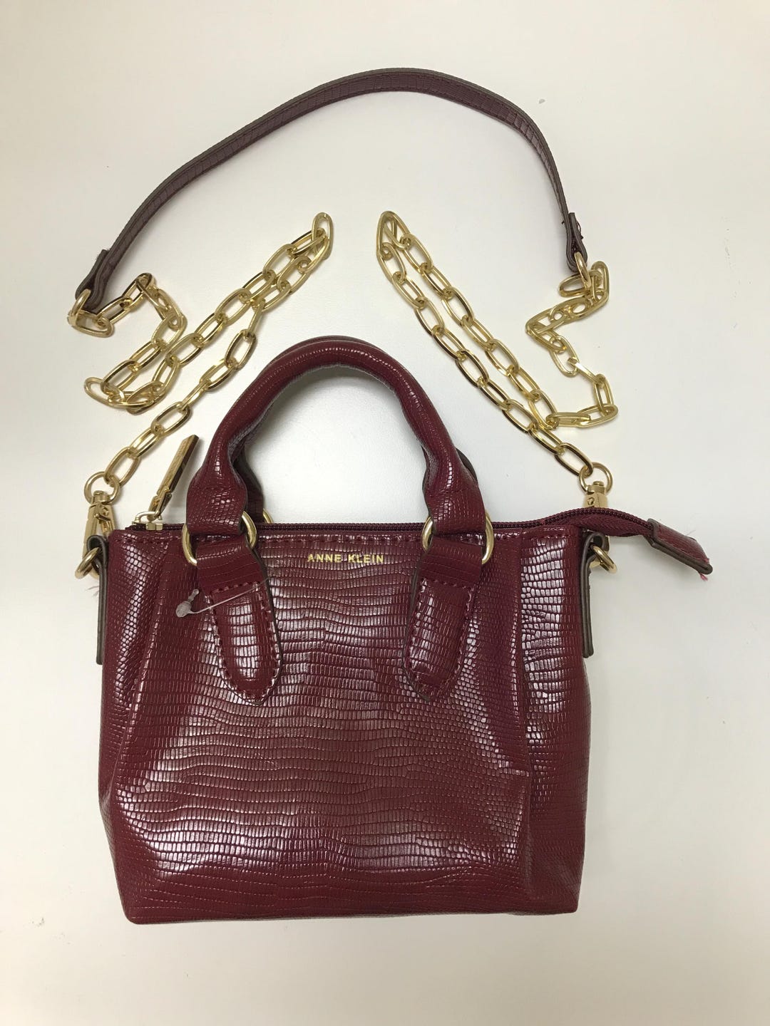 Ann Klein Lizard Embossed Burgundy /passion Red Gold Mini Crossbody ...