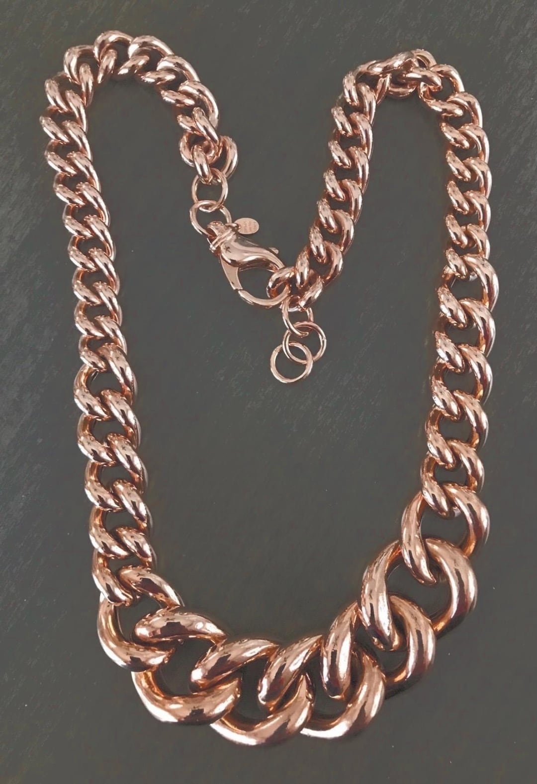 MILOR Italy Rose Gold Bronze Chunky Link Chain Necklace Signed New Old ...