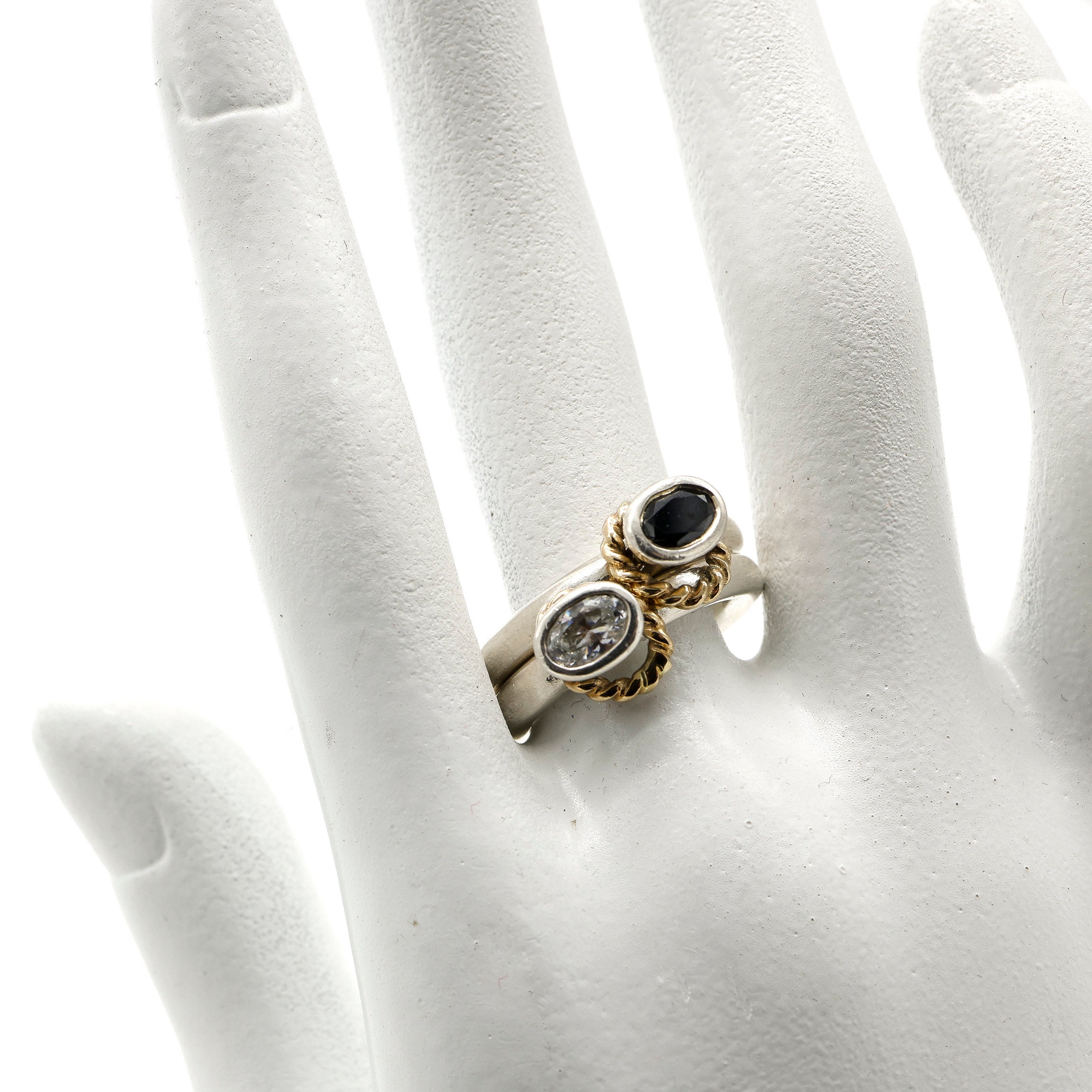 Pandora Black CZ Halo Reminder 14k Gold Twist Rope Sterling Silver Ring ...