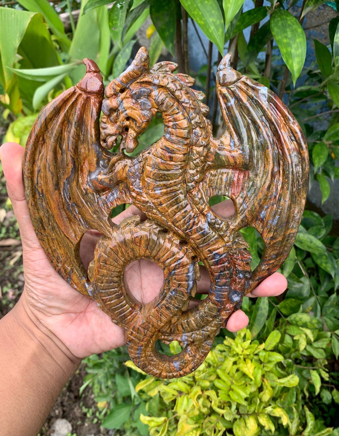 9” Carving Dragon Material Fingerprint Jasper / Home Decor Carving ...