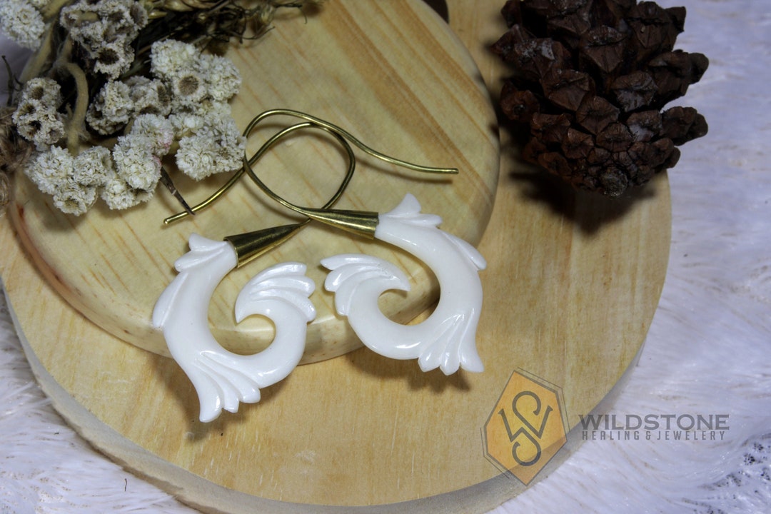 Earring Pair Bone Carving With Brass Hook - Etsy