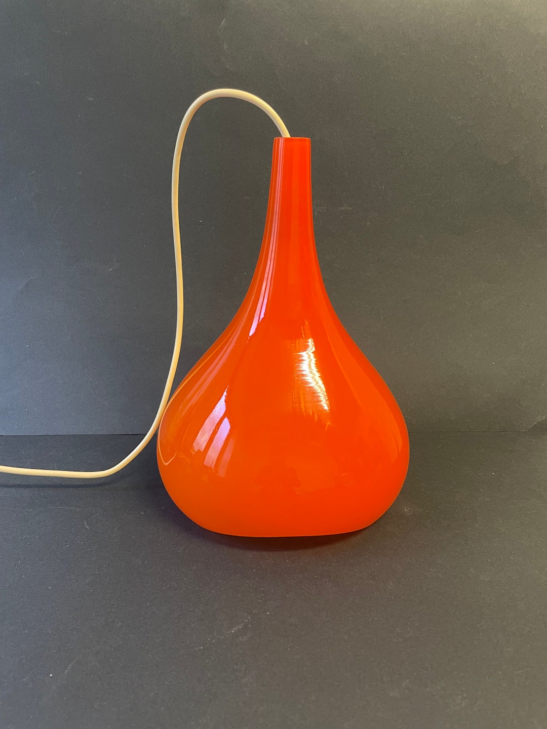 Danish Orange Cased Glass Pendant Lamp With Curved Edge - Etsy