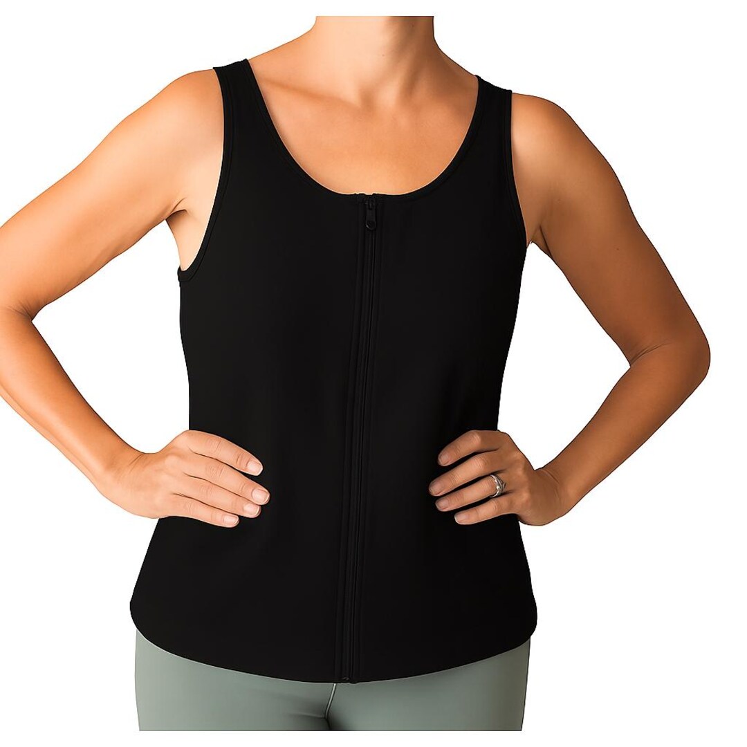 Black Mastectomy Camisole With Drain Pockets, Front Close Tank Top With ...