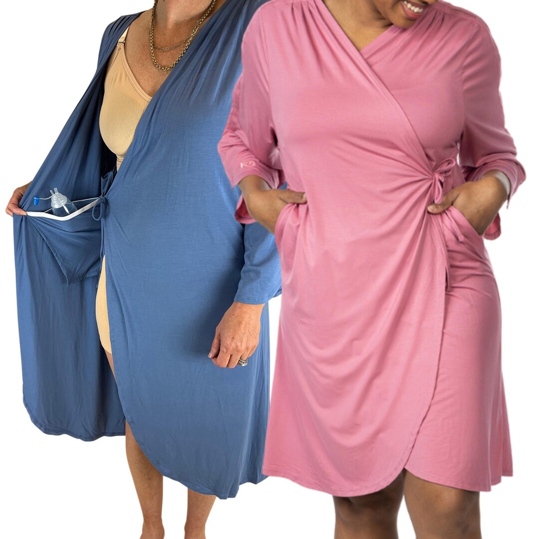 Blue Surgery Robe With Inside Drain Pockets, Post Surgical for ...