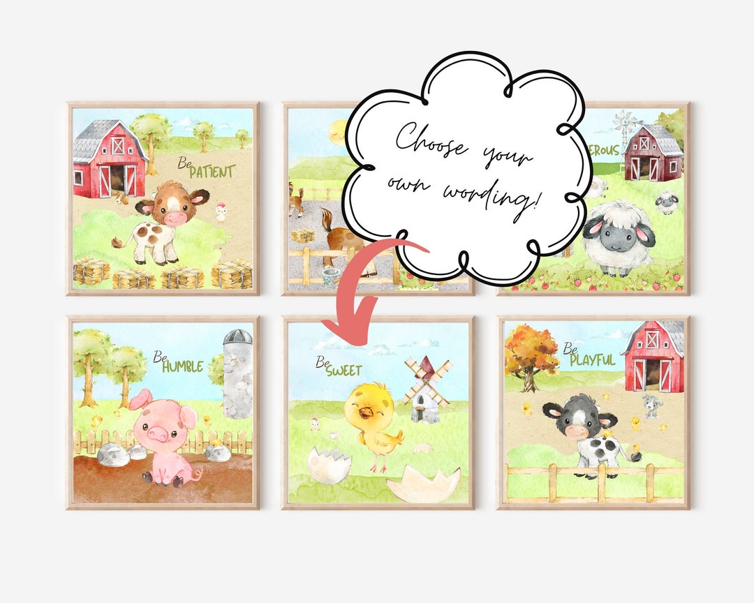 PERSONALIZED Farm Nursery Decor, Barnyard Theme, Set of 6 Prints, Baby ...