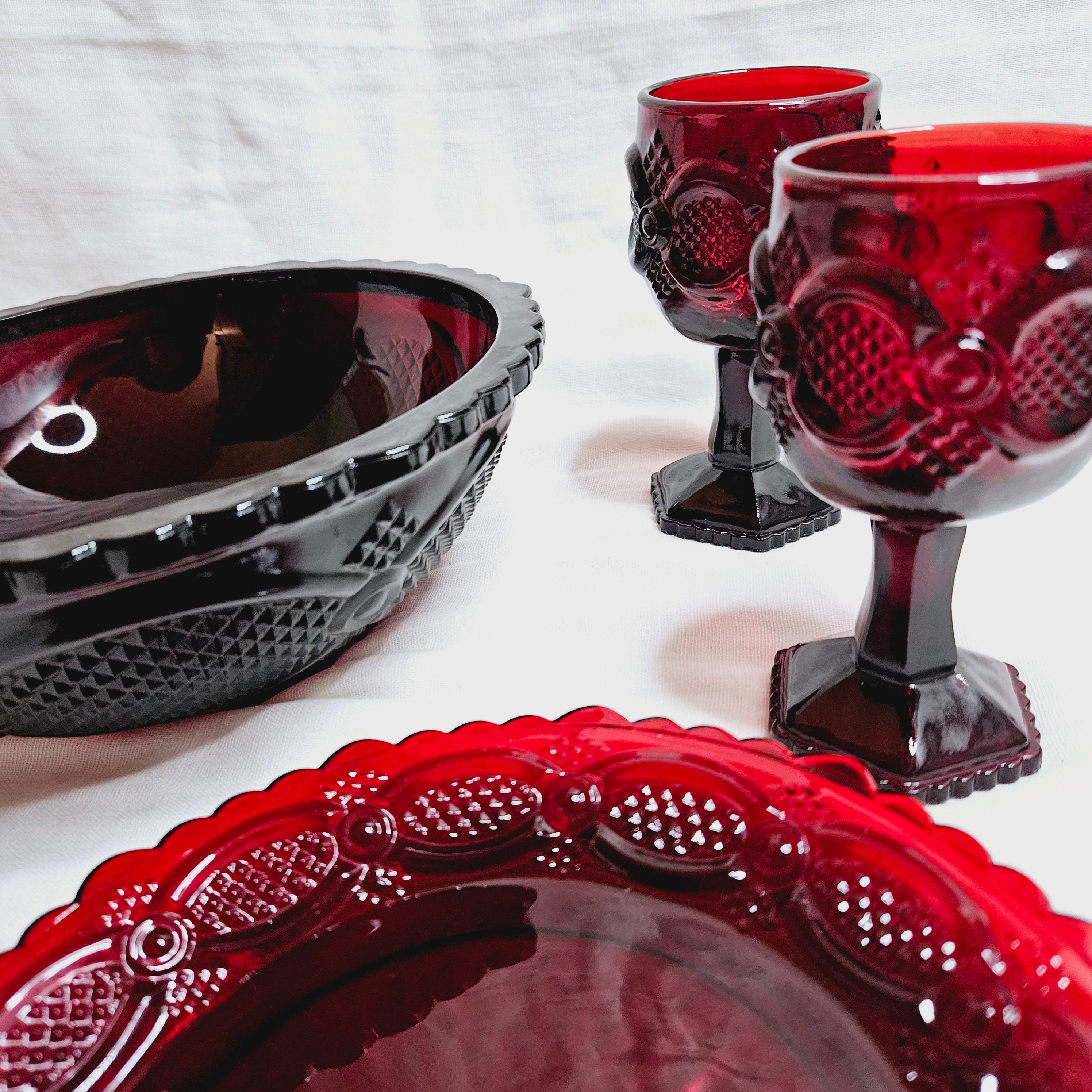 Ruby Red Glass Dinnerware, Vintage Avon Cape Cod Ruby Red Dinnerware - Etsy