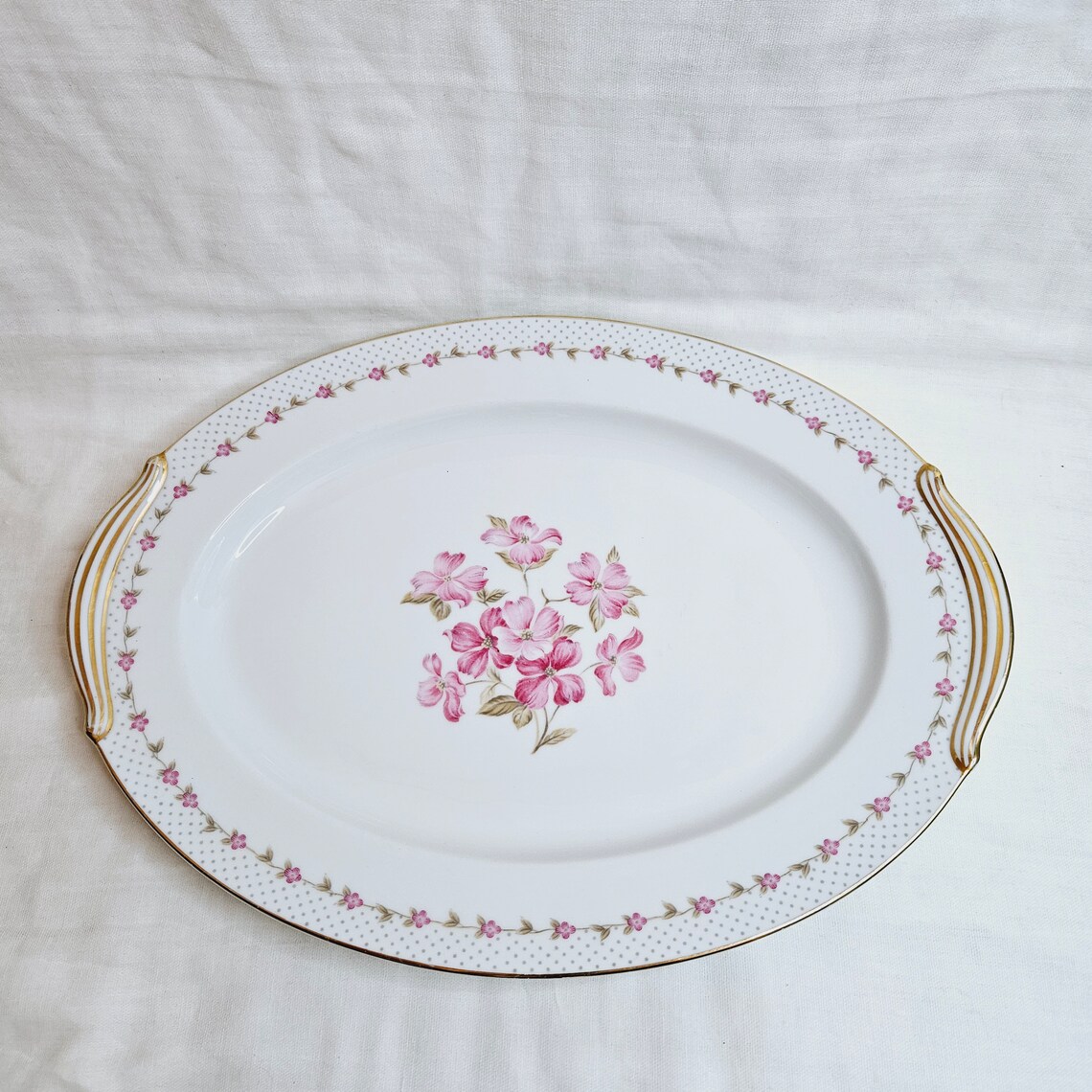 Mid Century Pink Flower China With Gold Trim Dinnerware Pieces, Vintage ...