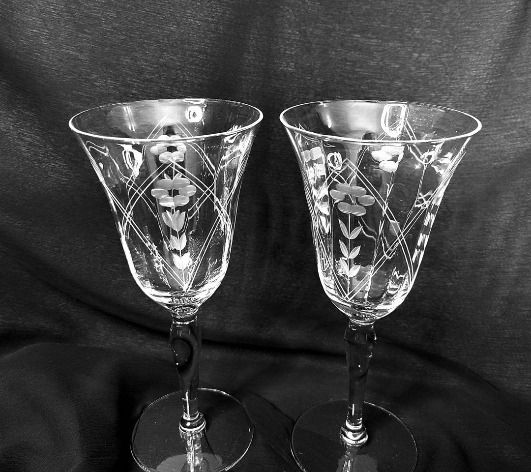 Daisy Etched Stemware. Daisy With Long Stem Wheel Cut Stemware. Vintage ...