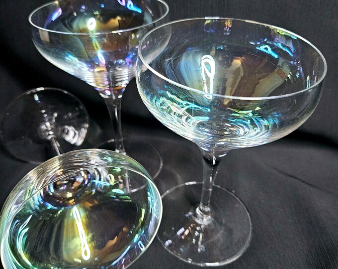 Iridescent Coupe Glasses Set of 3, Vintage Coupe Glasses With ...
